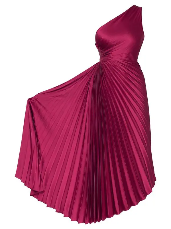GIRL IN MIND One Shoulder Pleated Midi Dress - Red