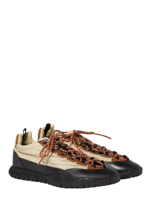 Miu Miu Technical Fabric And Leather Lace-up Sneakers - Raw White