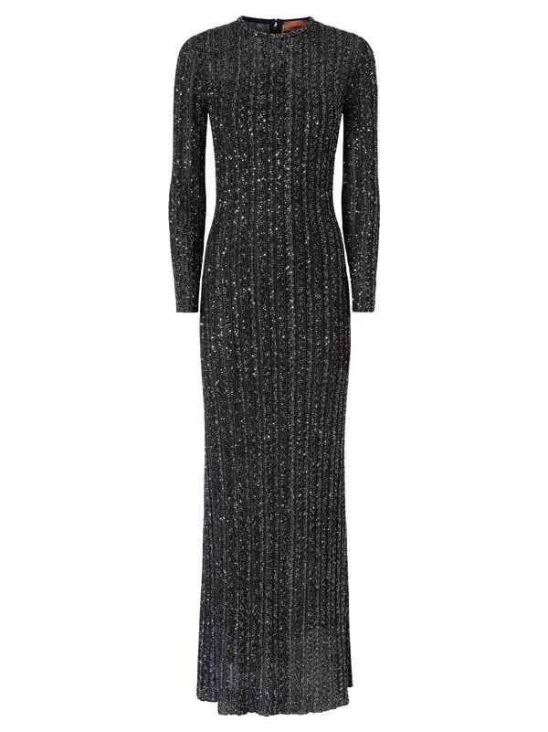 Missoni Long Sleeve Sequined Striped Knit Maxi Dress - Multicoloured