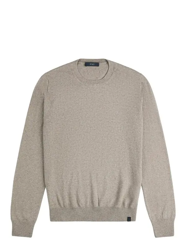 FAY Crewneck Knit Sweater With Ribbed Details - Kaki