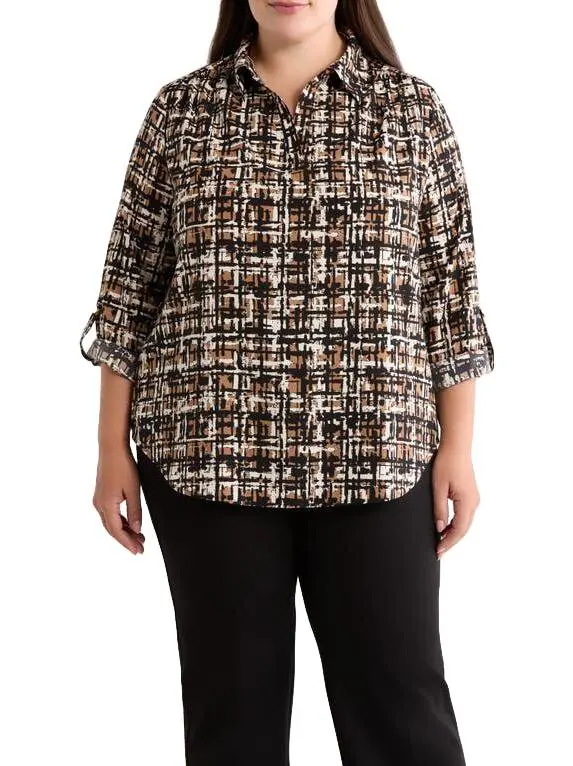 Anne Klein Print Roll Tab Top - Vicuna Multi