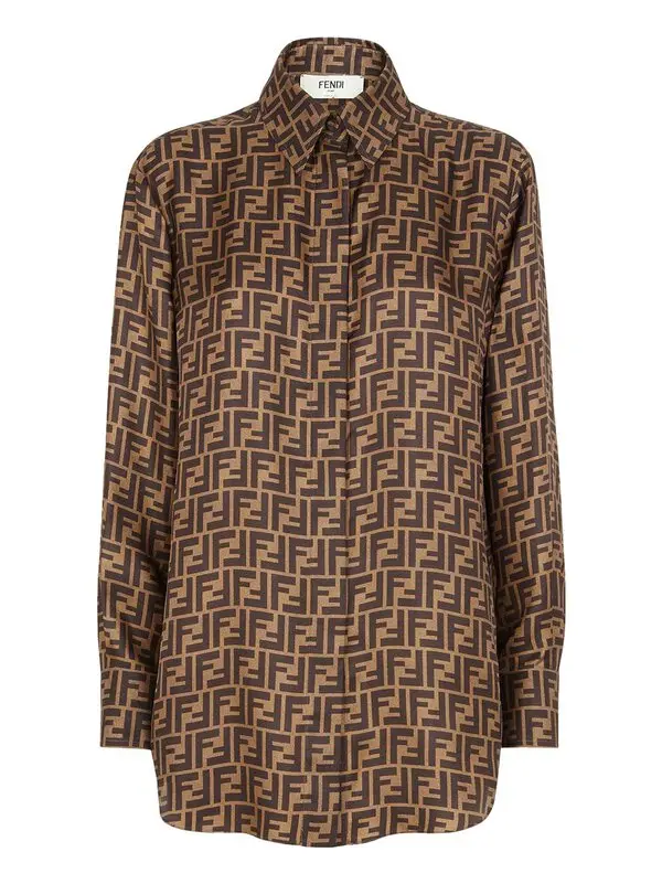 Fendi Silk Twill Ff Jacquard Long-sleeve Shirt - Marrone