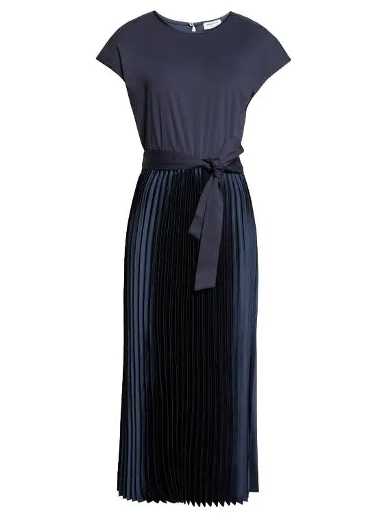 Max Mara Tie-waist Pleated Maxi Dress - Navy
