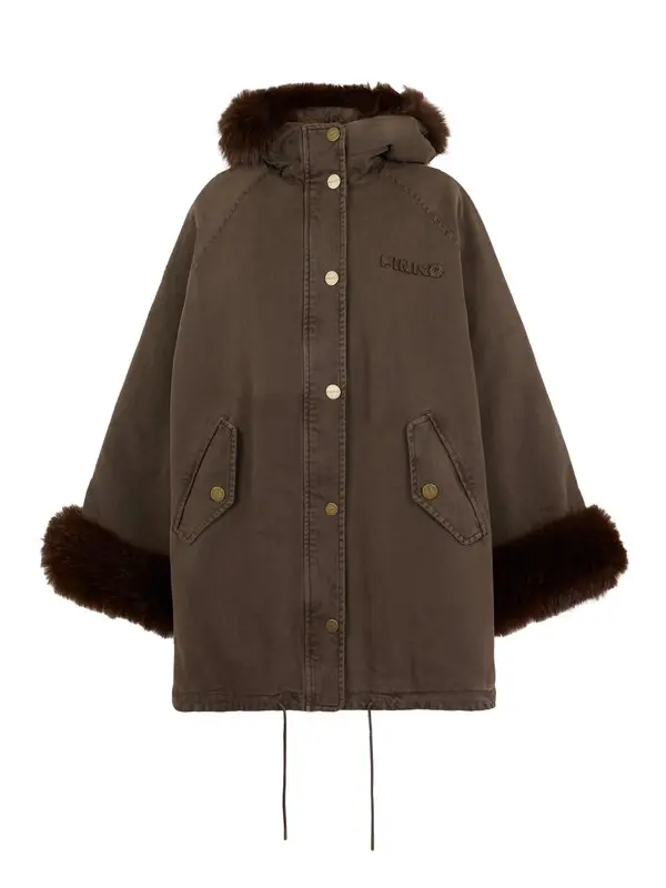 Pinko Hooded Jacket With Faux Fur Sleeves - Brown