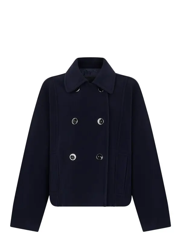 Pinko Double-breasted Cropped Wool Blend Winter Jacket - Blue