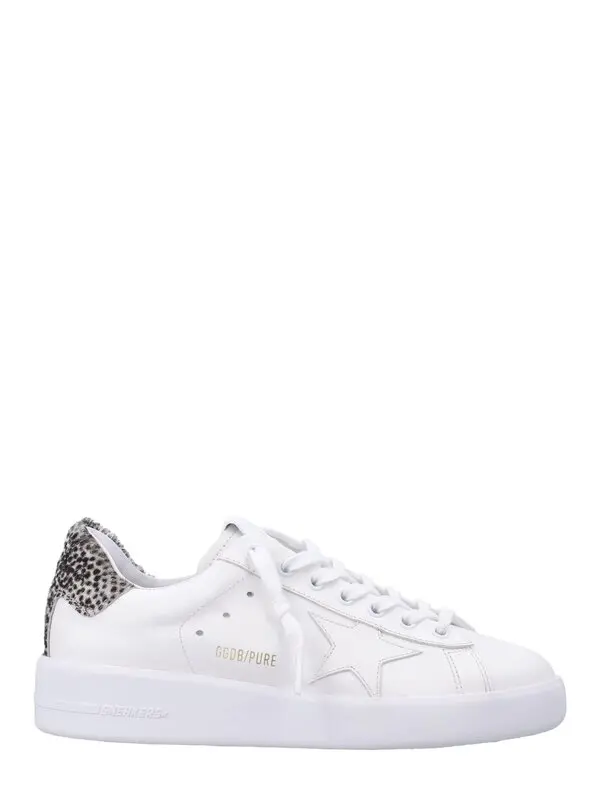 GOLDEN GOOSE Leather Platform Sneaker With Star Detail And Animal Print Heel Tab - White/black White