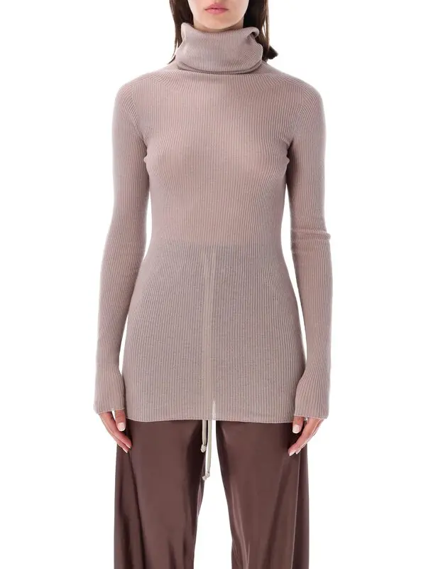 Rick Owens Ribbed Knit Turtleneck Tunic Top - Rosa