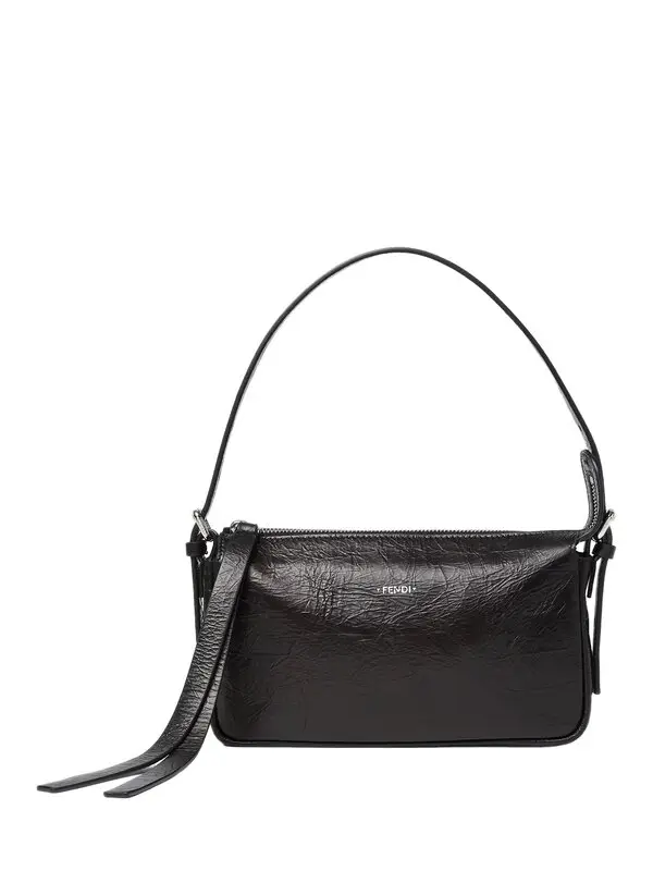 Fendi Crackled Leather Shoulder Bag - Nero