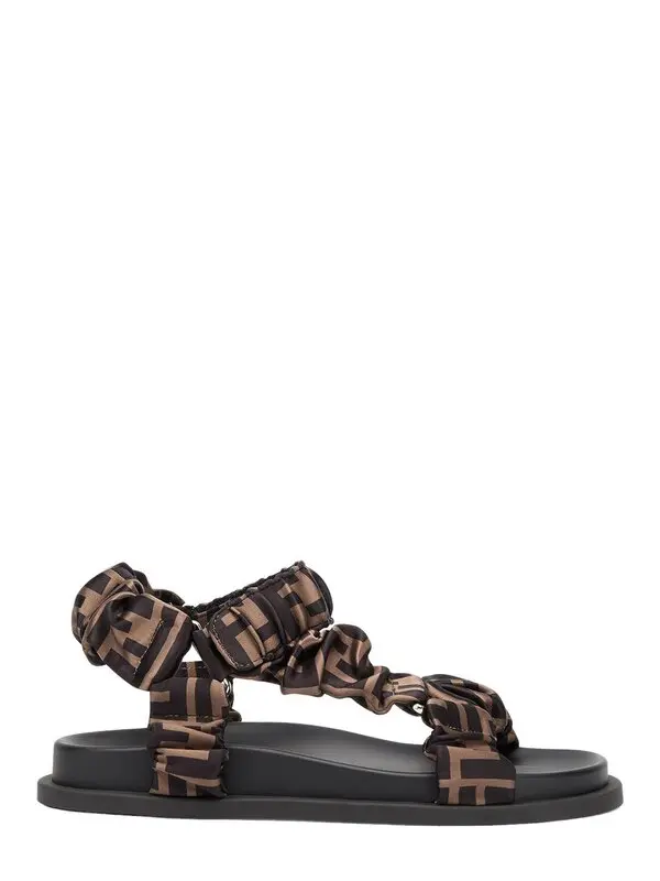 Fendi Ff Motif Satin Sandals With Rubber Sole - Marrone