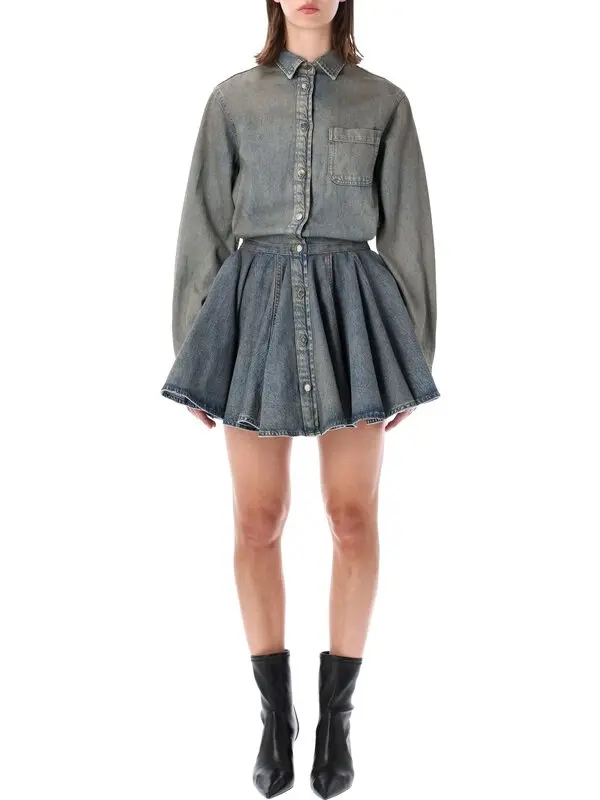 HAIKURE Denim Shirt Dress With Flared Skirt - Ziggy Silver Blue