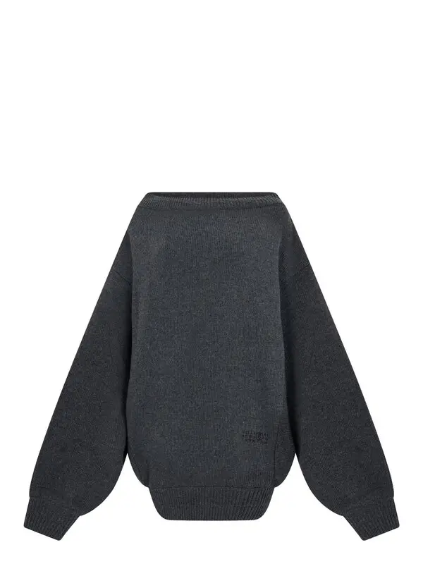 MAISON MARGIELA Oversized Wool Blend Sweater With Wide Collar - Grey