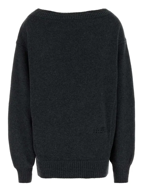 MAISON MARGIELA Oversized Wool Blend Sweater With Wide Collar - Grey