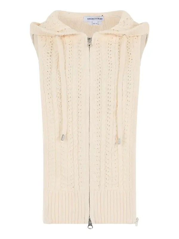 Veronica Beard Sleeveless Hooded Cardigan Jacket - Panna