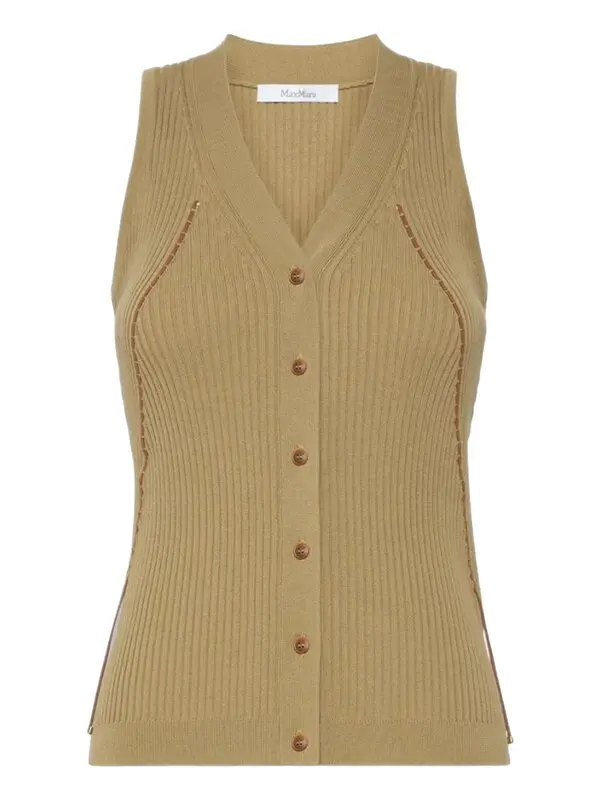 Max Mara Ribbed Knit Cotton-viscose Crepe Vest - Verde