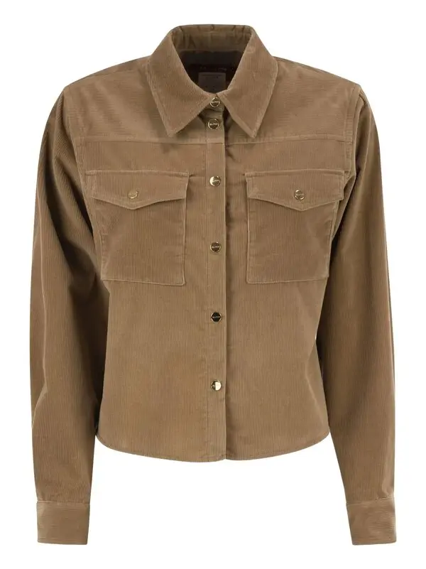 Max Mara Corduroy Shirt With Logo Button Closure - Beige