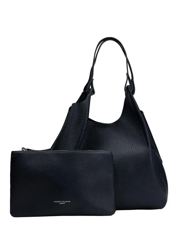 GIANNI CHIARINI Calfskin Tote Handbag With Matching Pouch - Black