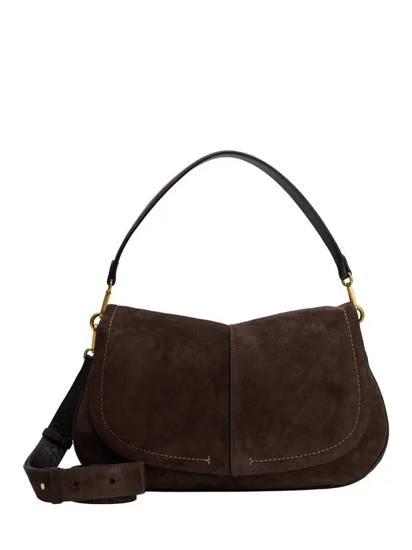 GIANNI CHIARINI Suede Shoulder Handbag With Adjustable Strap - Brown