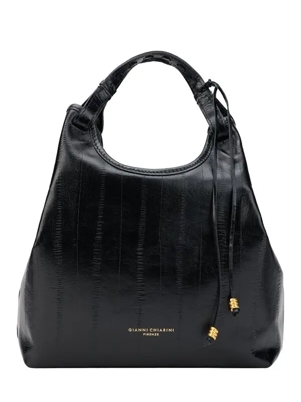 GIANNI CHIARINI Calfskin Hobo Shoulder Handbag - Black