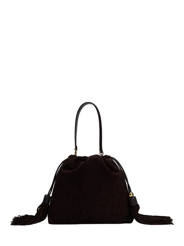 Etro Leather Handbag With Tassels And Wide Silhouette - Brown