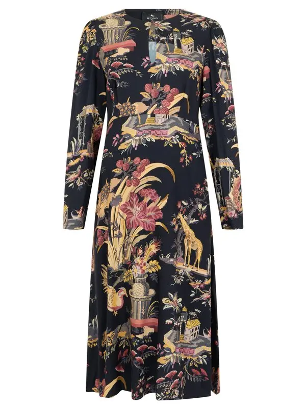 Etro Long Sleeve Floral Print Maxi Dress - Black