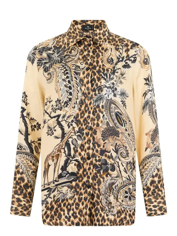 Etro Silk Animal Print Long Sleeve Shirt - Animalier