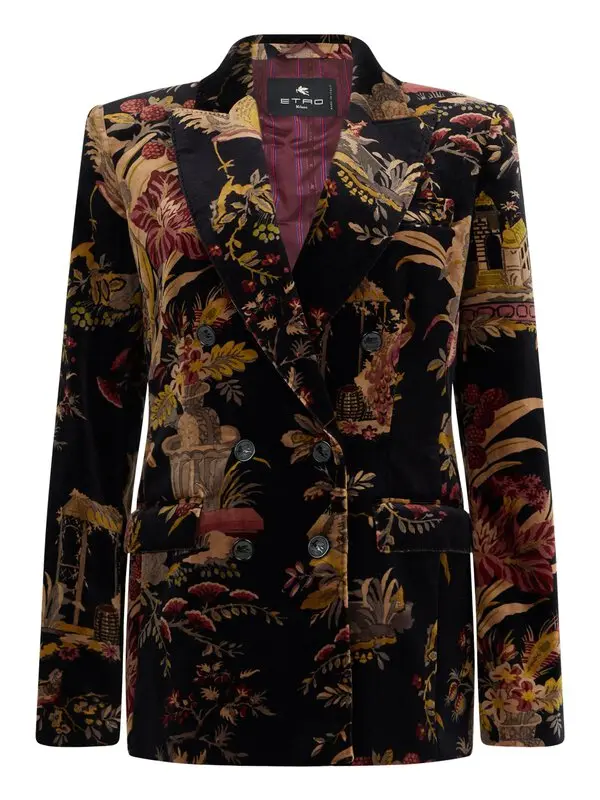 Etro Double-breasted Floral Jacket - Black
