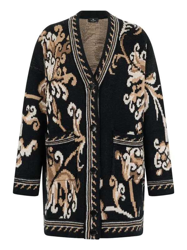 Etro Floral Graphic Wool Cardigan - Black