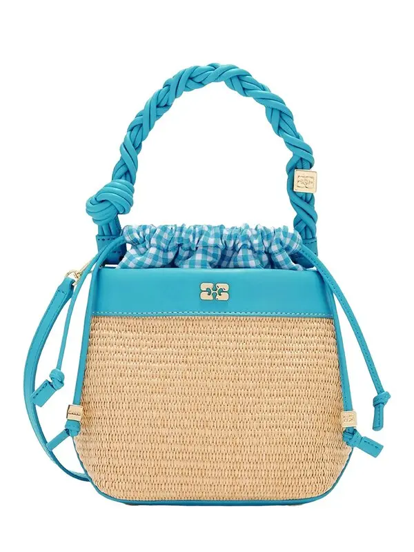 GANNI Braided Knot Drawstring Pouch Handbag With Butterfly Hardware - Azzurro