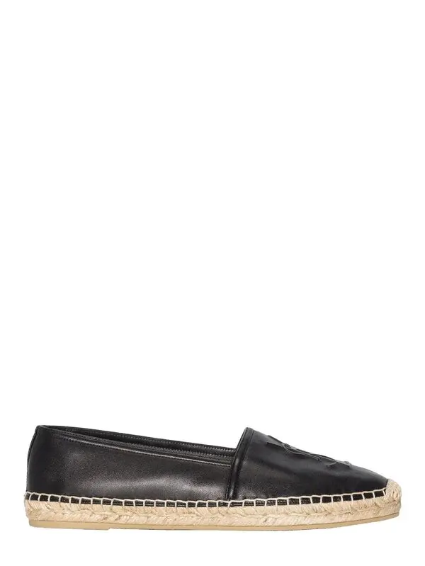 Saint Laurent Leather Flat Espadrilles With Jute Midsole - Nero
