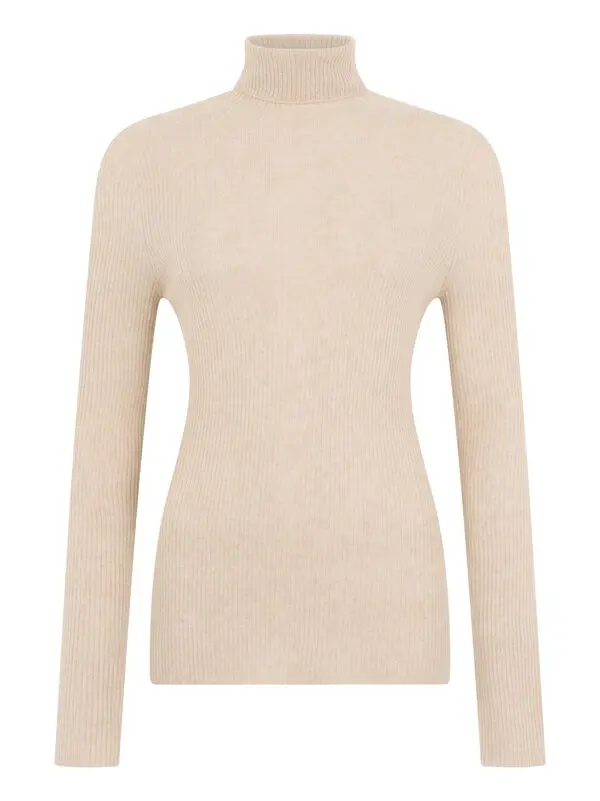 Fabiana Filippi Cashmere & Silk Blend Ribbed Turtleneck Sweater - Panna