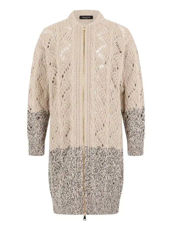 Fabiana Filippi Long Zip Cardigan With High Collar In Wool Blend - Beige