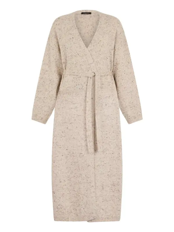 Fabiana Filippi Long V-neck Belted Cardigan - Beige