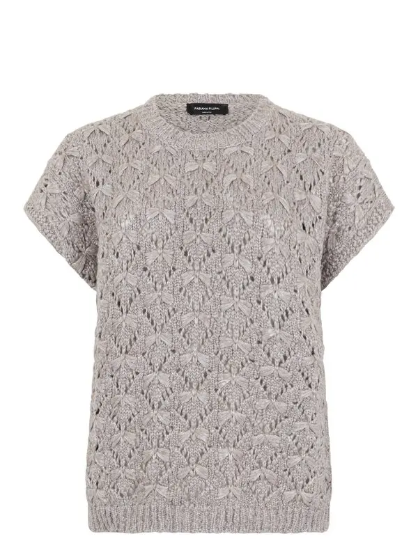 Fabiana Filippi Short Sleeve Knit Top With Intricate Pattern - Grey