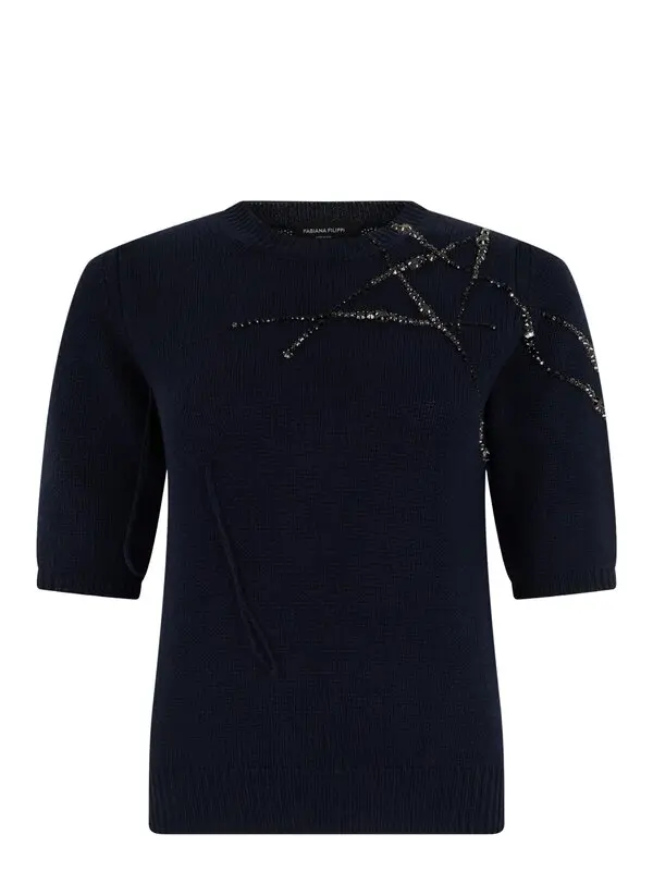 Fabiana Filippi Three-quarter Sleeve Embellished Wool-silk-cashmere Sweater - Blue