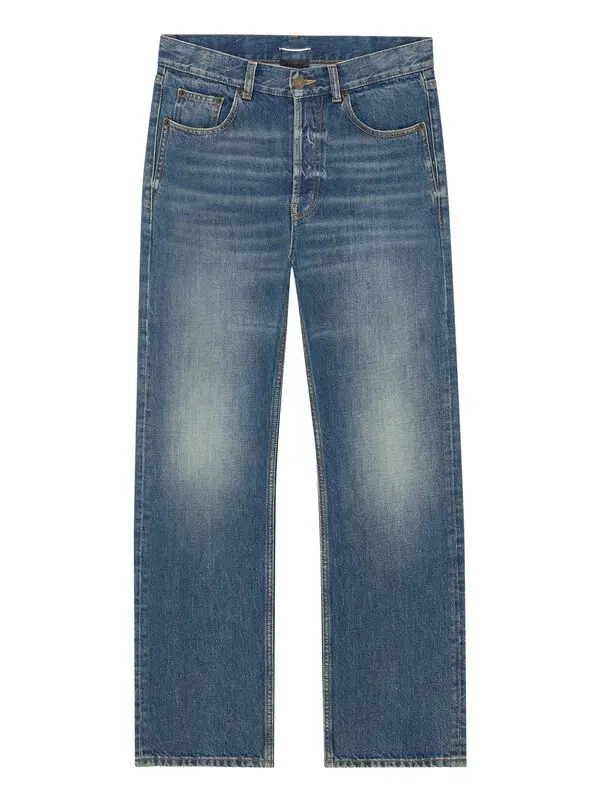Saint Laurent Embossed Leather Jacron Five-pocket Jeans - Blu