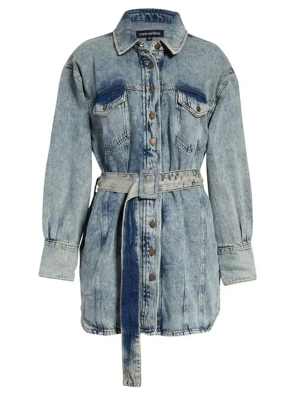 Retrofete Belted Long Sleeve Denim Shirtdress - Ocean Side