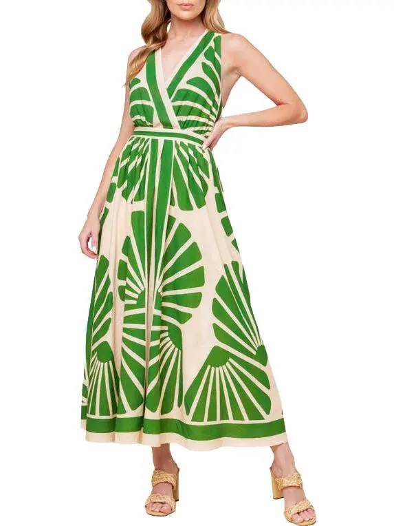 FLYING TOMATO Botanical Print Open Back Maxi Dress - Taupe/green