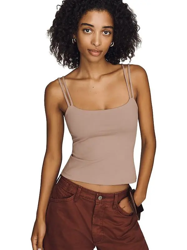Susana Monaco Double-strap Scoop Neck Tank Top - Khaki