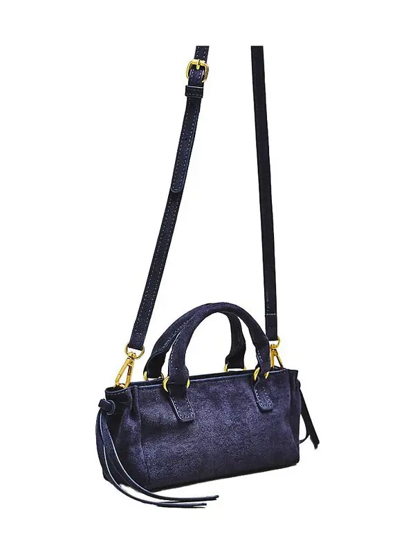 Anthropologie Faux-suede Mini Bag With Tassel Detailing - Navy