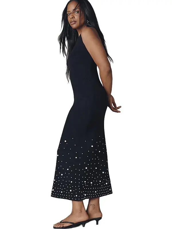 Endless Rose Embellished Knit Midi Dress - Black