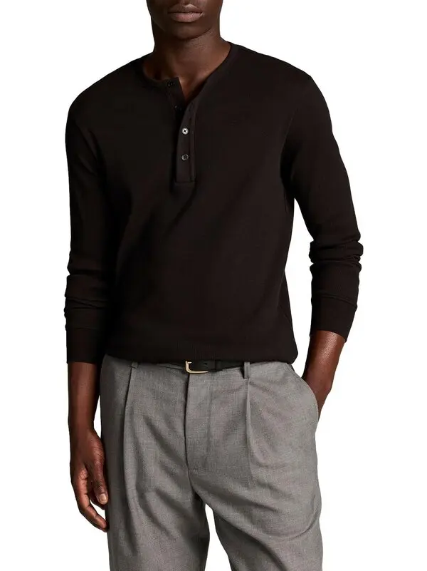 Vince Ribbed Cotton Henley - Black