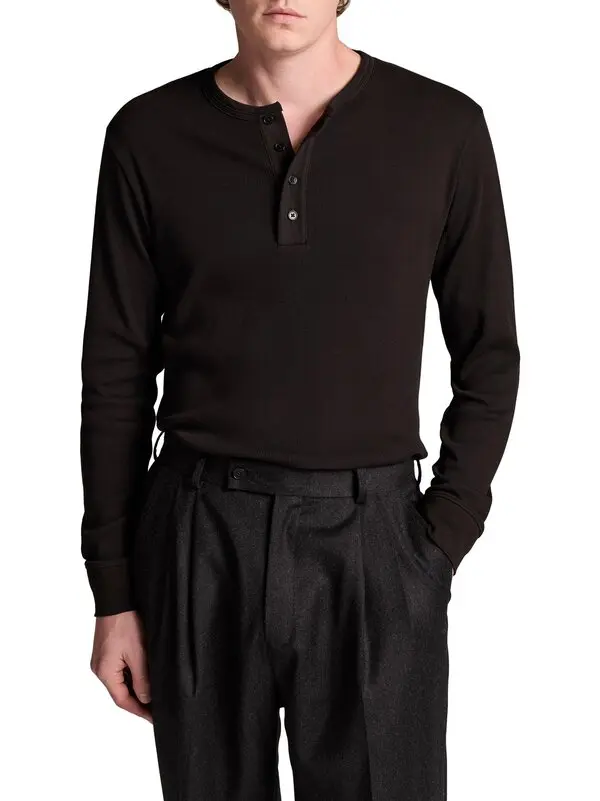 Vince Ribbed Cotton Henley - Black