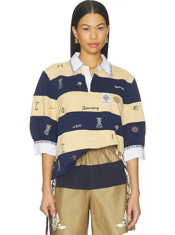 Sea Embroidered Short Sleeve Rugby Top - Multi