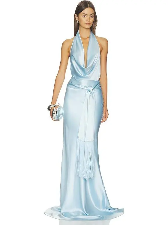 SAU LEE Sabina Satin Gown - Frost Blue