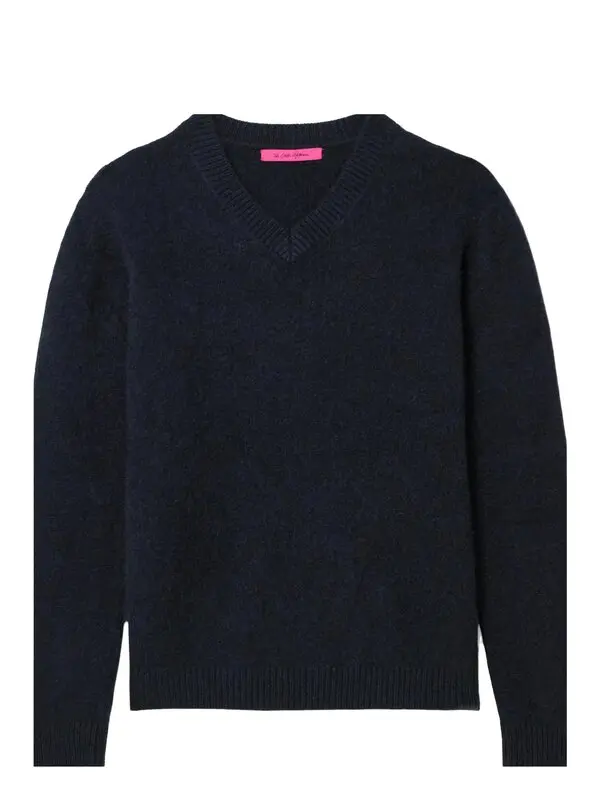 THE ELDER STATESMAN Brushed Cashmere V-neck Sweater - Blue