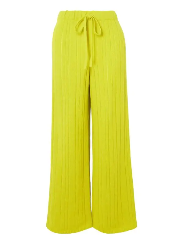 THE ELDER STATESMAN Ribbed Cashmere And Cotton-blend Wide-leg Pants - Bright Green