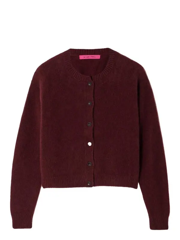 THE ELDER STATESMAN Burgundy Cashmere Cardigan - Wine Red