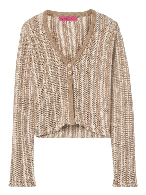 THE ELDER STATESMAN Striped Long-sleeve Knit Cardigan - Nude
