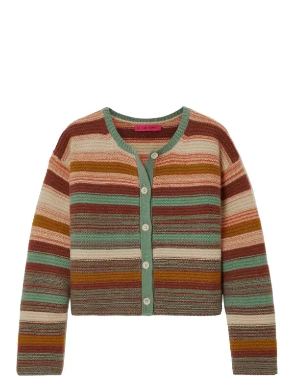 THE ELDER STATESMAN Striped Cashmere Cropped Cardigan - Brown