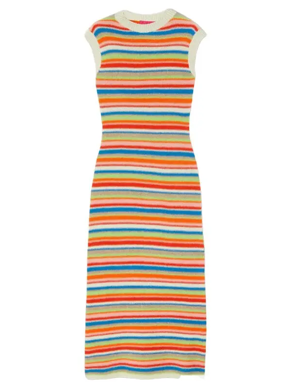 THE ELDER STATESMAN Striped Cashmere Maxi Dress - Orange